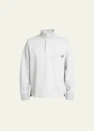 Loewe Anagram Terry Quarter-Zip Sweater - Grey Melan | Editorialist